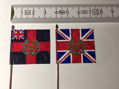 486) 2x 25/28mm British Napoleonic Flags 58th Northamptonshire Regiment ...