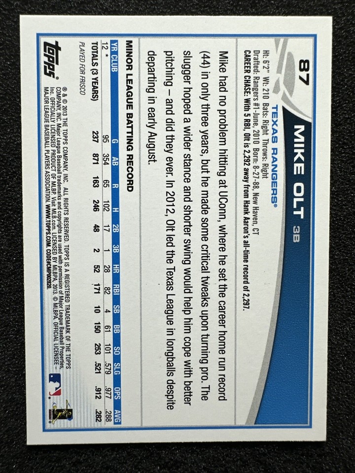 MIKE OLT #87 2013 Topps Series 1 Baseball RC Rookie Card Texas Rangers ...