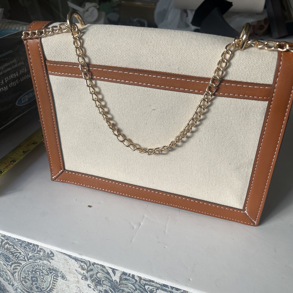 Loulu Beige/Tan Purse Gold Tone Chain Crossbody Chain Closet Kept | eBay
