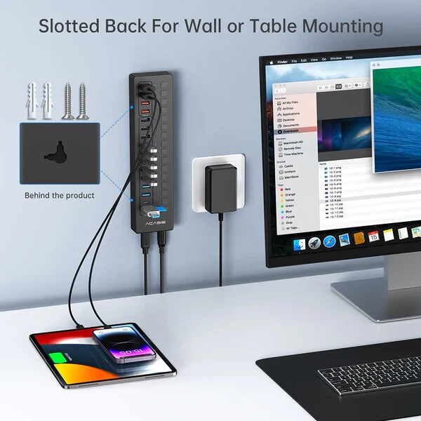 ACASIS Powered USB Hub 16 Ports Hub USB 3.0/2.0 Single Switch 60W Power ...