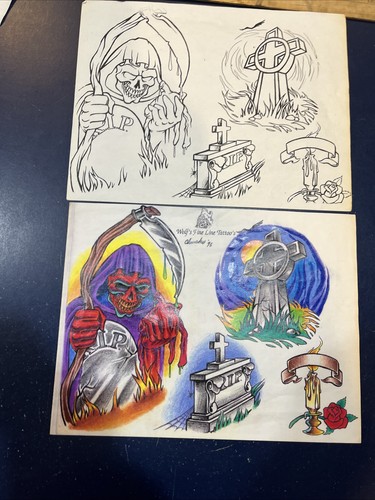 Wolf’s Fine Line Tattoos 1996 Tattoo flash Art Sheets, Grim Reaper RIP ...