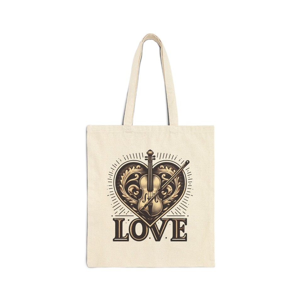 Cotton Canvas Tote Bag Love Violin Music Instrument Design 2, Gift ...