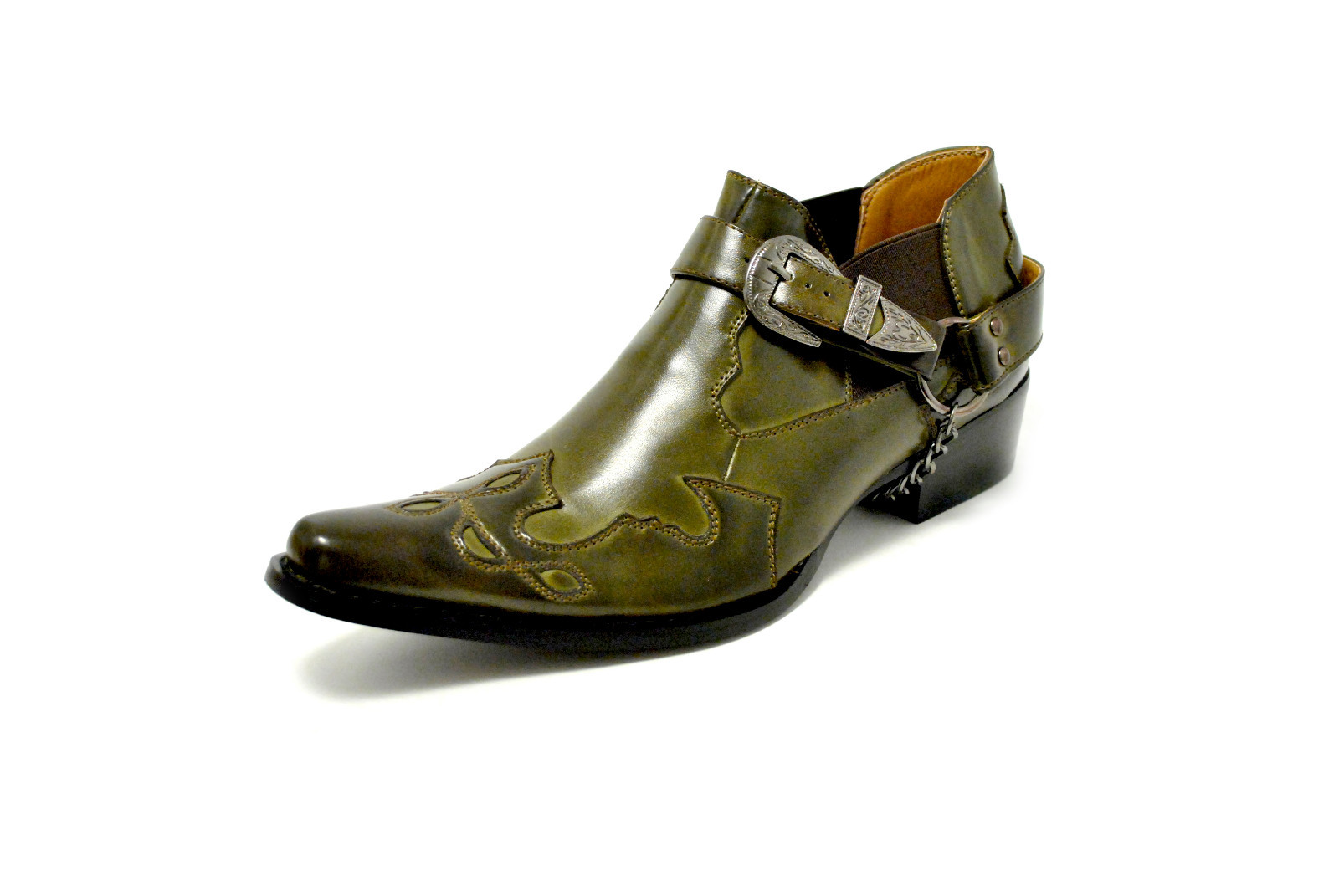 Men's Gents Pointed Toe Slip-On Western Cowboy Ankle Boots with Harness ...