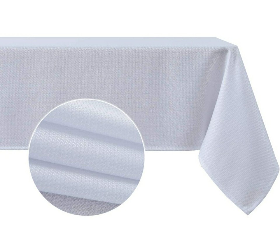 maxmill Rectangle Textured Tablecloth Spillproof Wrinkle Free White ...