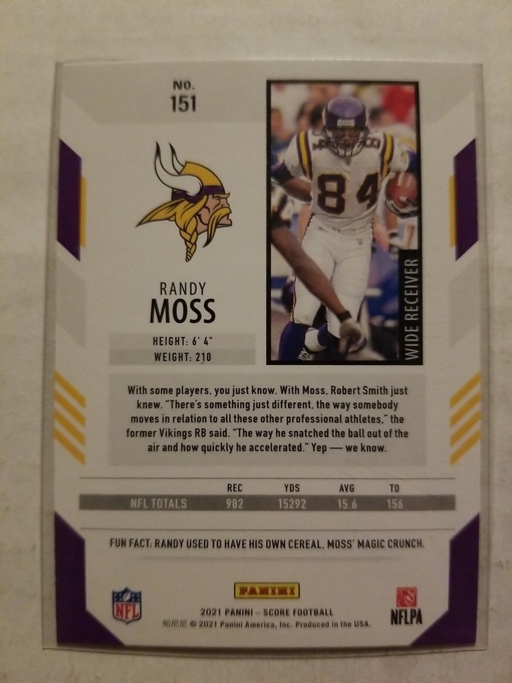 2021 Panini Score Football Card - #151 - Randy Moss - Minnesota Vikings ...