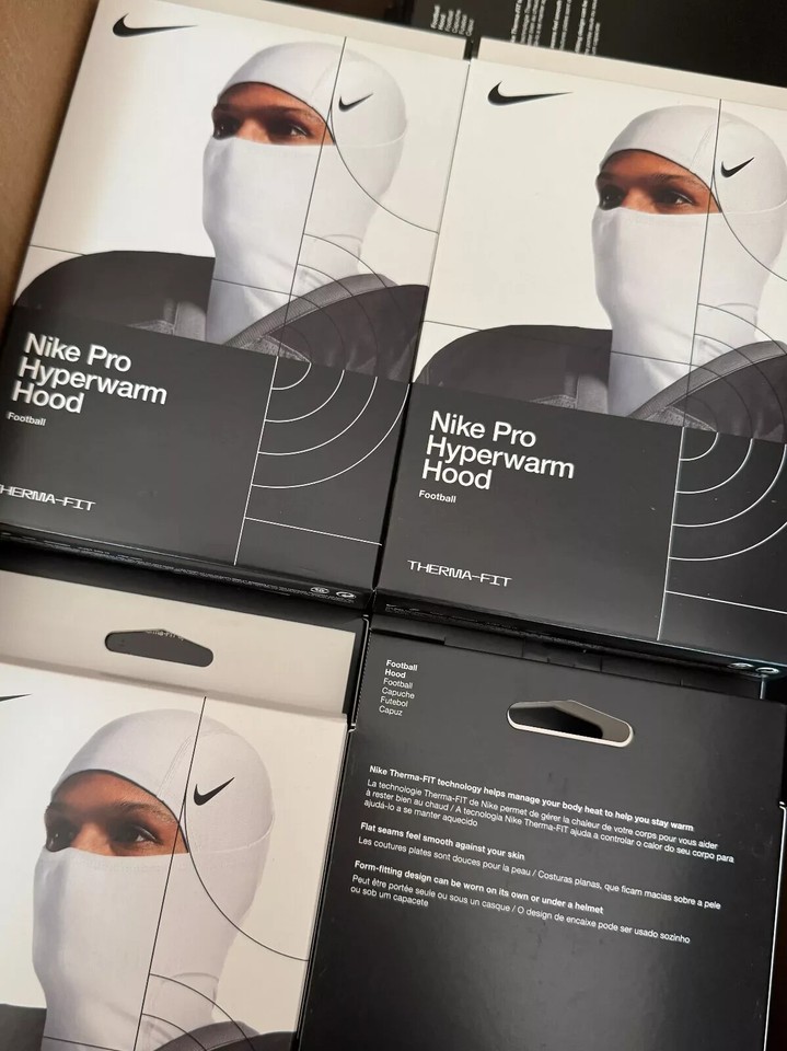 Nike Pro Hyperwarm Hood Therma Fit Unisex White Black Ski Mask Football ...