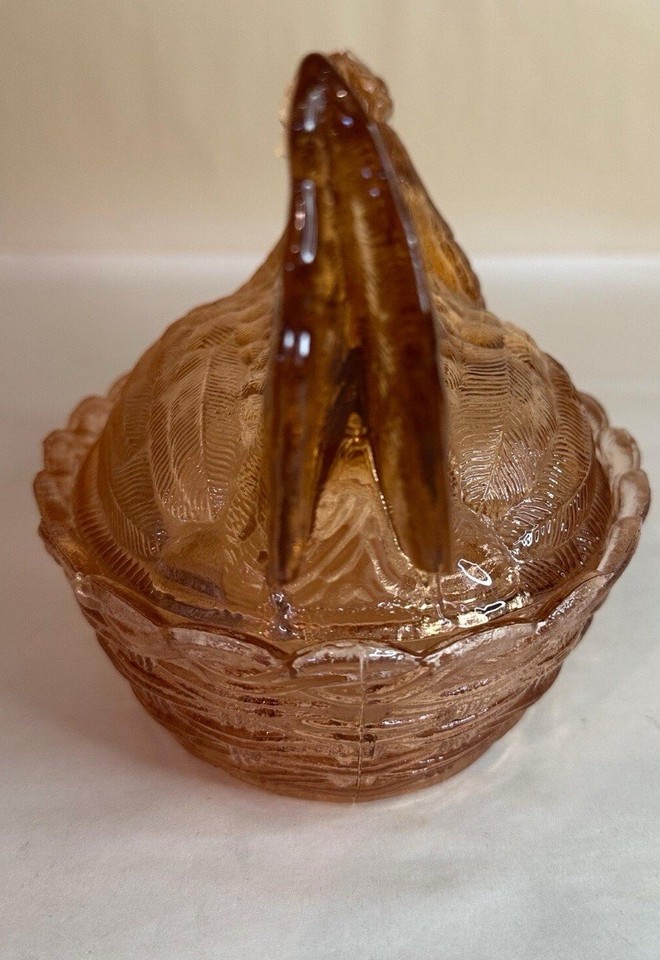 Vintage 6 Inch Pink Amber Hen On Nest Nesting Hen Chicken Depression ...