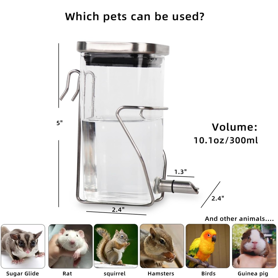 Guinea Pig Water Bottle No Drip, Rabbit Glass Waterer, Chinchilla ...