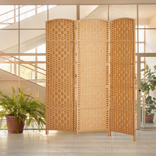 3-Panel Weave Fiber Room Divider Folding Privacy Screen Partition ...