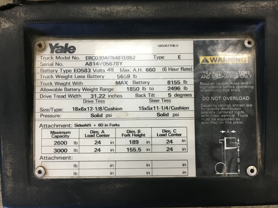 Yale ERC030 Forklift Parts - Tilt Cylinder / Steer Axle / Drive Axle ...