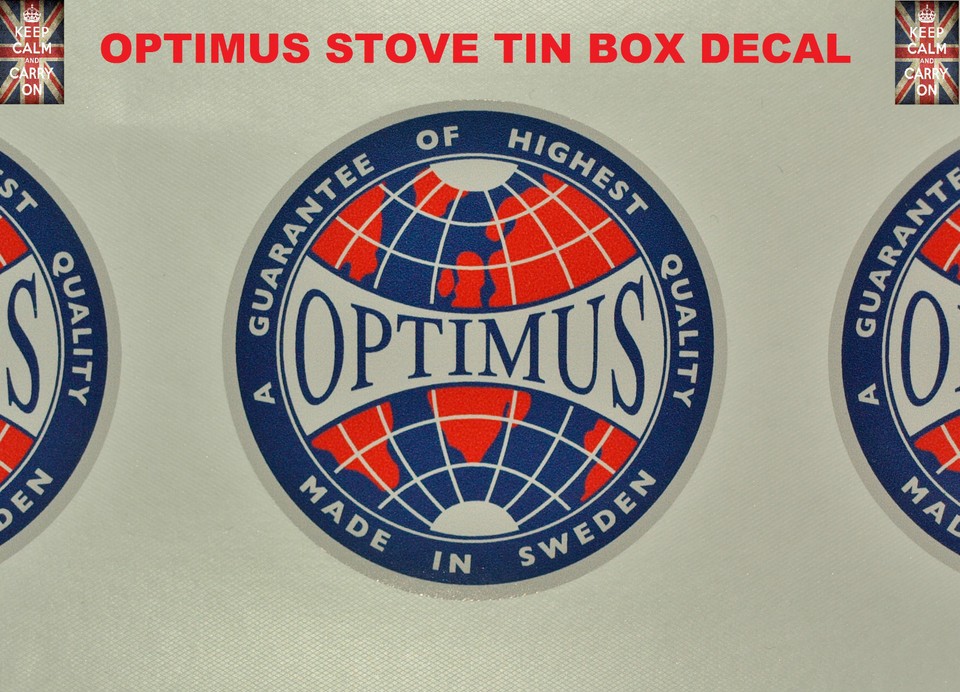 OPTIMUS STOVE REPLACEMENT TIN BOX DECAL STICKER PRIMUS STOVE SERVICE ...