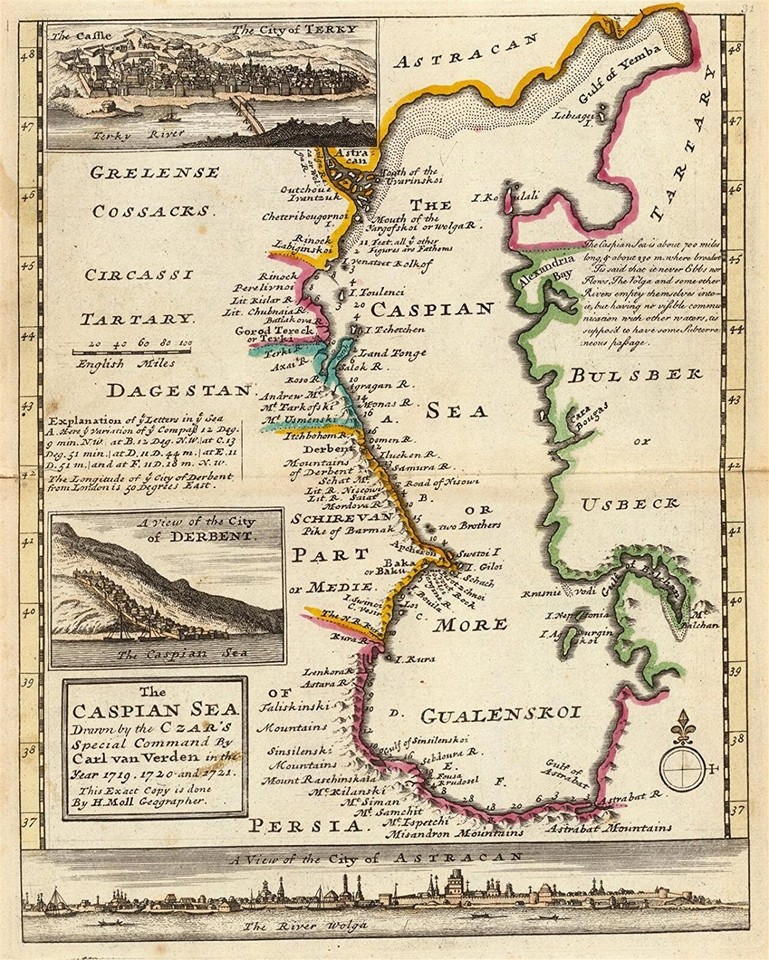 Map|World Atlas , Caspian Sea, Terky, Derbent, Astracan. 1736|Historic ...