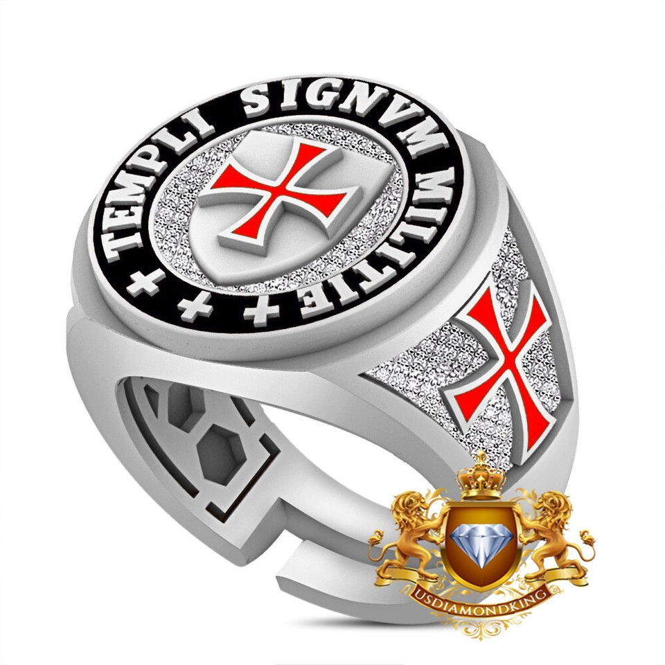 Real Diamond 0.65 Ct Knights Templar Masonic Signet Freemason Masonry ...