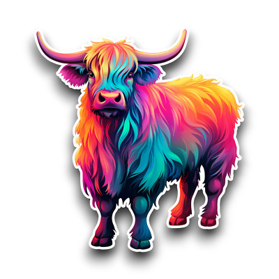 Neon Highland Cow Animal Vinyl Sticker Decal For Car Laptop Scrapbook ...