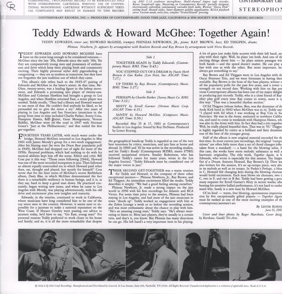 Teddy Edwards | Howard McGhee Together Again!!!! LP vinyl Europe Craft ...