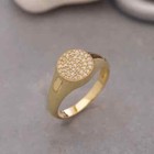 Signet Band Pave Ring Round Cut Moissanite Pave Signet Engagement Ring ...