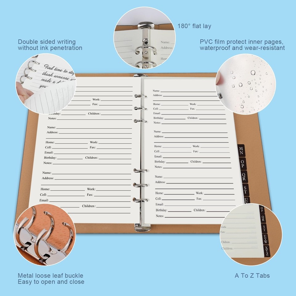 Refillable Address Book with Alphabetical Tabs, w/Pockets, 648 Large ...