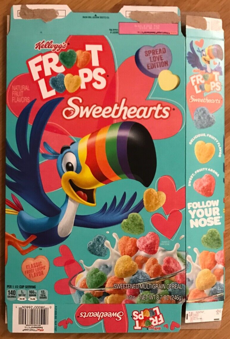 Kellogg's Froot Loops Sweethearts Valentines Cereal Box Toucan FLAT ...
