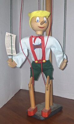 PINOCCHIO Wooden Marionette Handmade Vintage Fish River Crafts New | eBay
