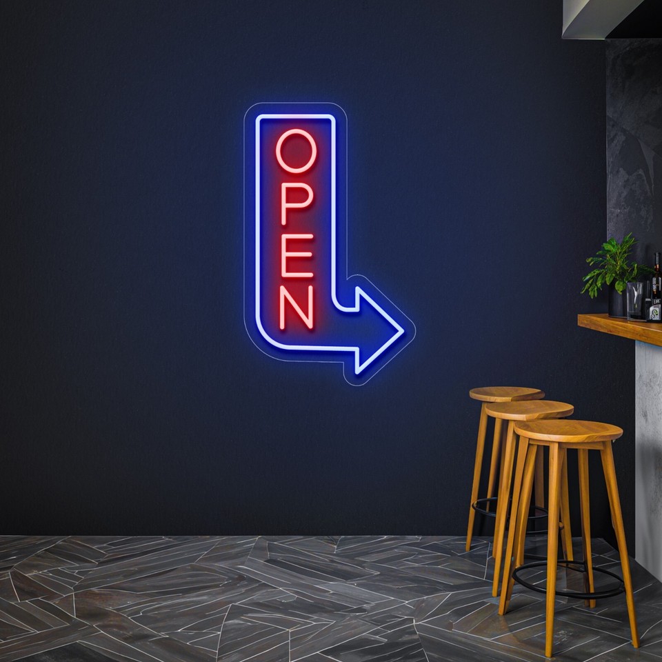 Light up Arrow Vertical Open Sign Neon Indoor Light, Storefront Shop ...