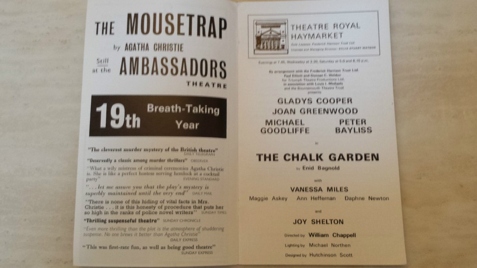 Theatre Royal Haymarket: GLADYS COOPER & PETER BAYLISS in THE CHALK ...