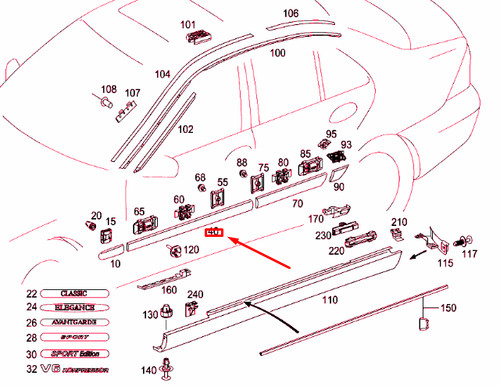 MERCEDES-BENZ C W203 FRONT LEFT DOOR CENTRAL STRIP A20369049629999 NO🇺🇸 ...