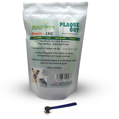 PLAQUE OUT Dogs and Cats 1KG Pouch Plaque Off Dogs Bad Breath Tartar ...