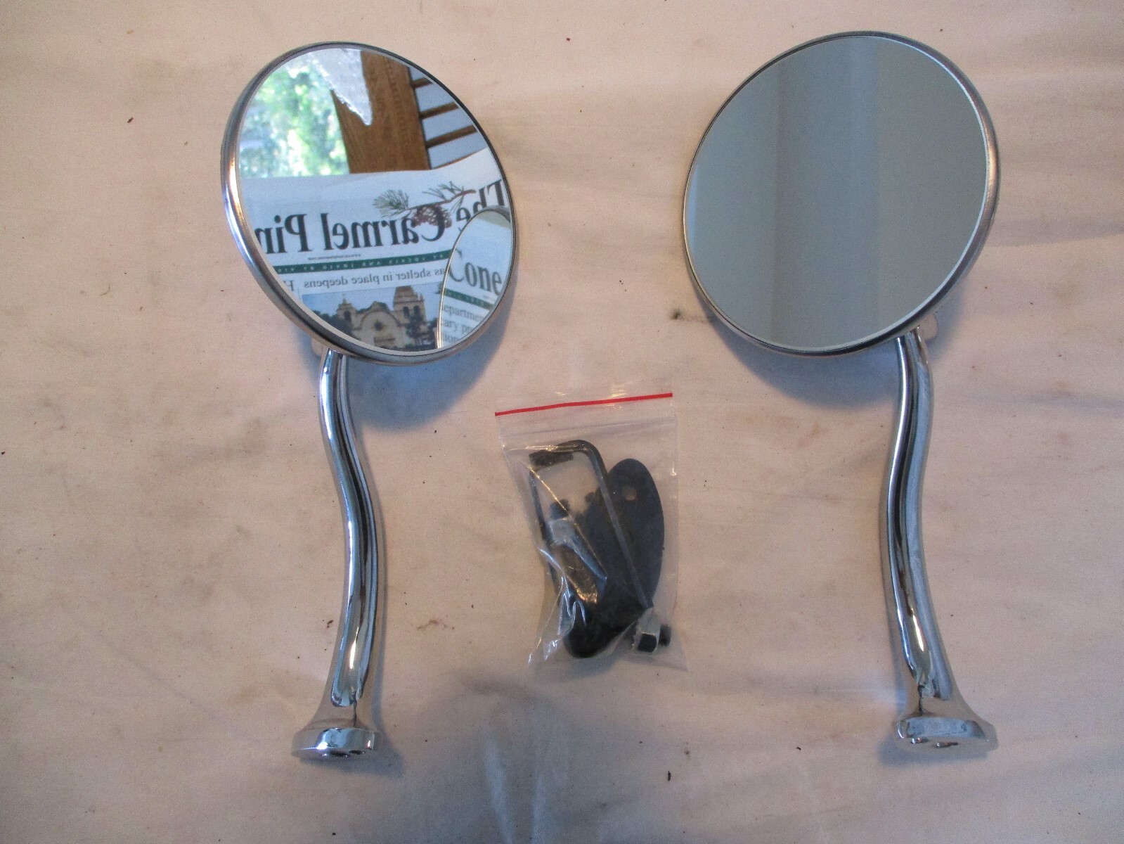 Outside Rear View Mirrors - Round - Swan Neck Style Arm - Polished ...