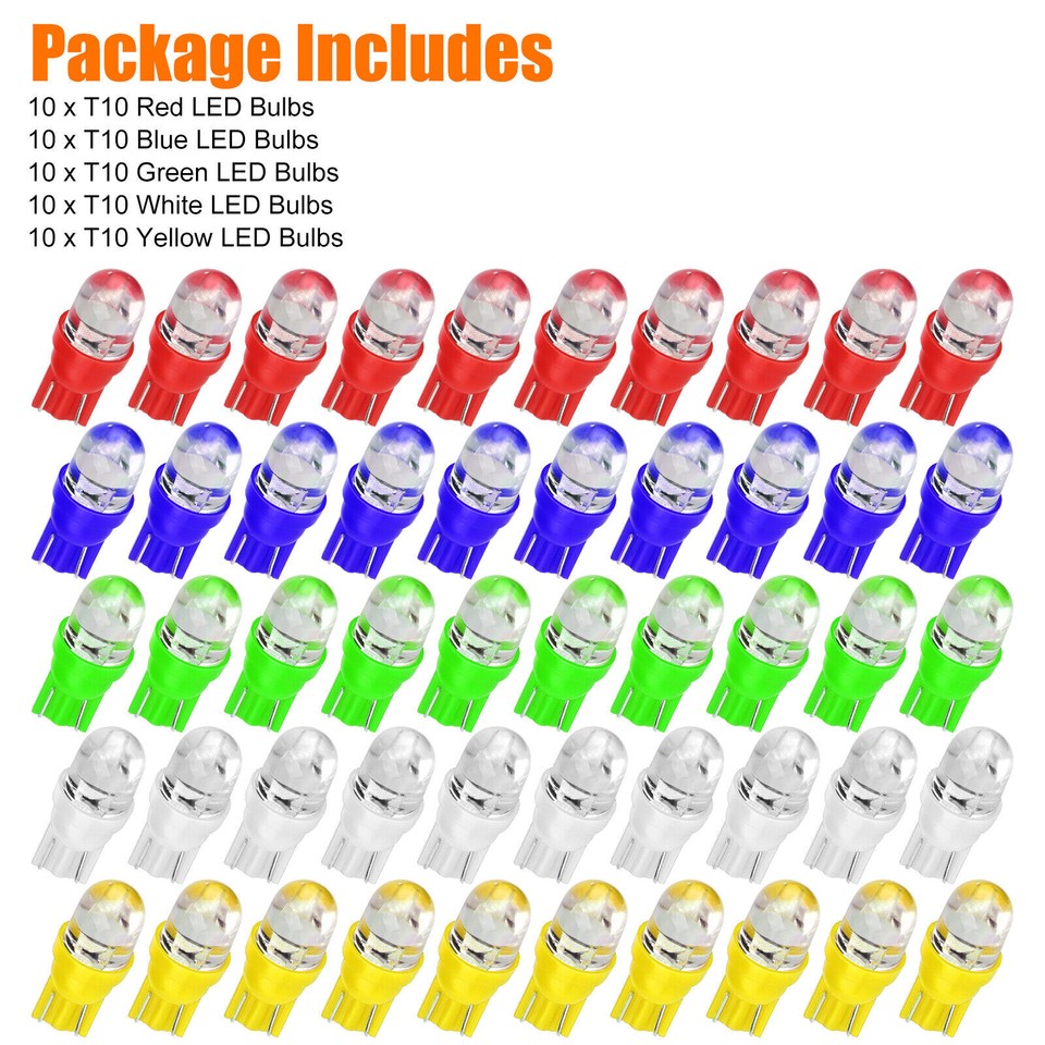 50PCS T10 194 LED Bulb for Instrument Panel Gauge Cluster Dash Light ...