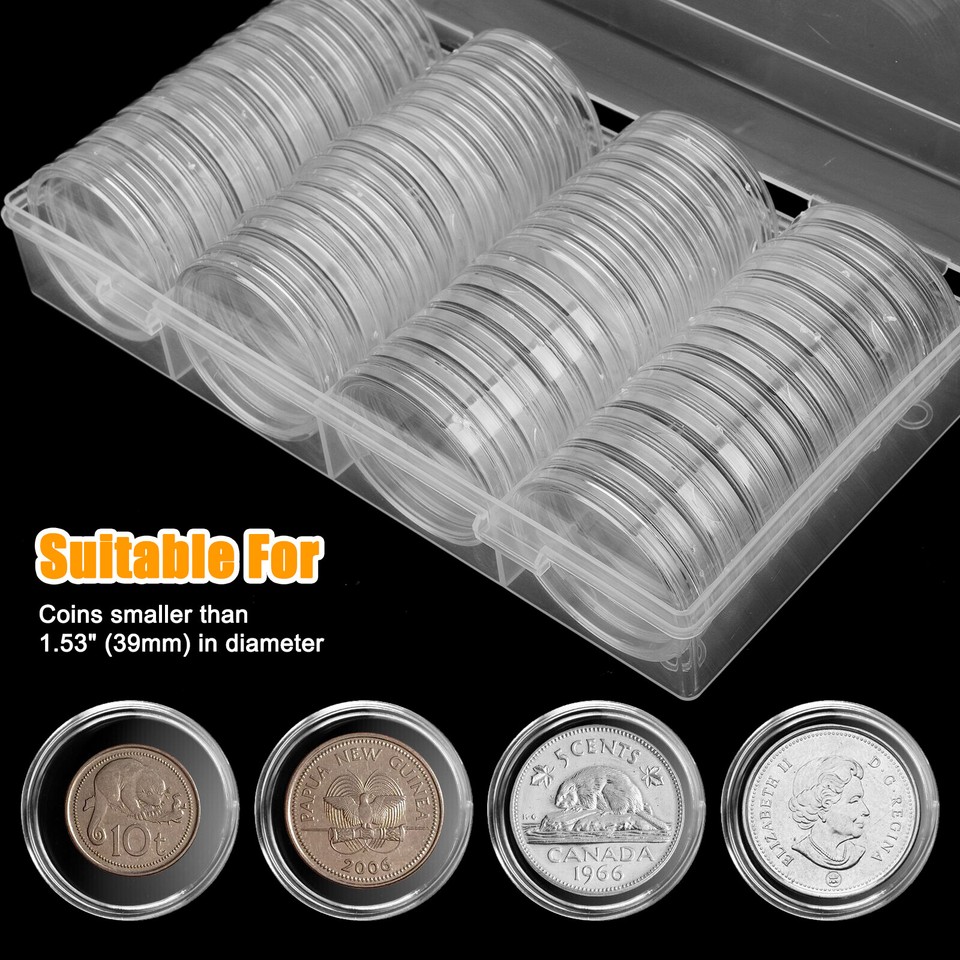 60Pcs 39mm Coin Storage Box Clear Capsule Holder for 1 oz Silver ...