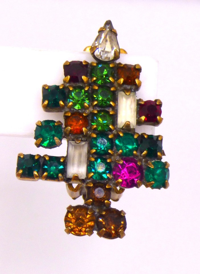 ⛄Vintage Signed WEISS 3 Candle Christmas Tree Rhinestone Clip On ...