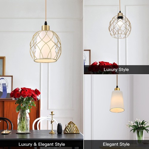 Plug in Pendant Light Gold Hanging Lamp with Dimmable Switch 15 ft ...