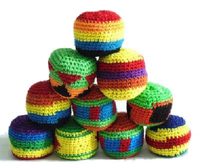 2 WOVEN KNITTED COTTON FOOT KICK SACK novelty toy kicking game ball new ...