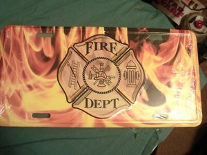 FIRE DEPT METAL LICENSE PLATE NEW SEALED | eBay
