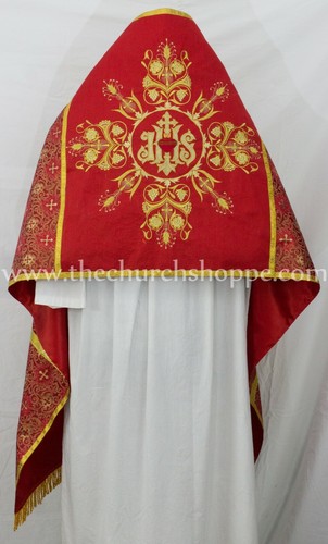 Metallic RED Humeral Veil with IHS embroidery,voile huméral,velo ...