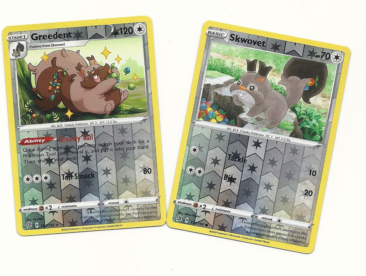 RARE GREEDENT & SKWOVET - 2 Evolution REBEL CLASH Pokemon Card Set ...