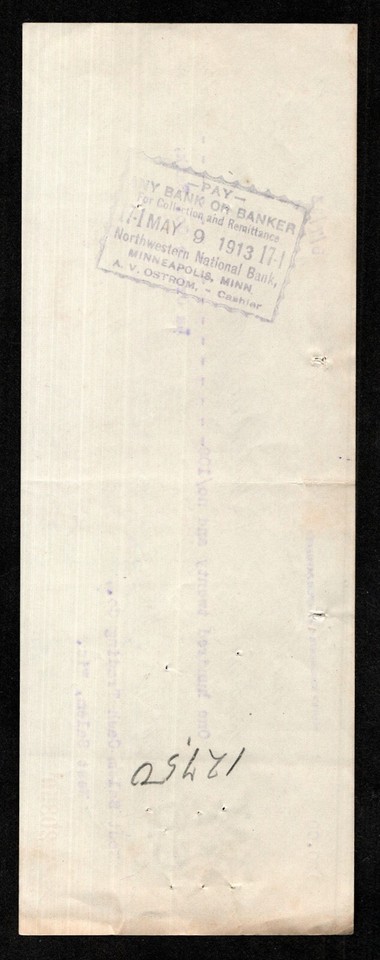 1913 MINNEAPOLIS MINN NORTHWESTERN NATIONAL BANK CHECK | eBay