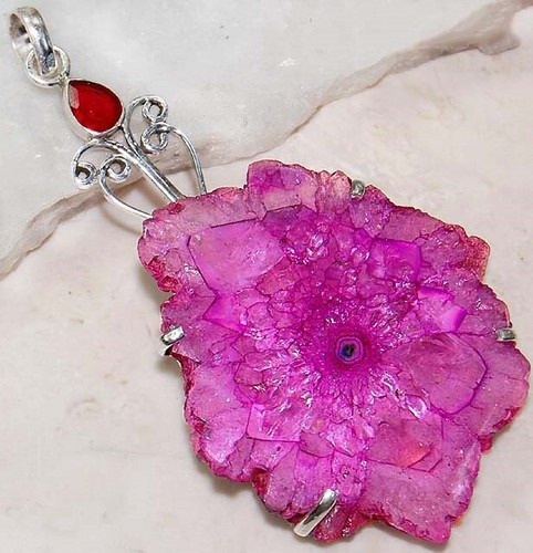 Natural Geode Cluster Rubellite & Garnet 925 Sterling Silver Pendant ...