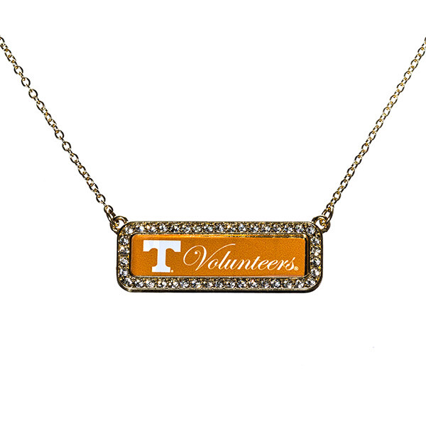 TENNESSEE VOLUNTEERS Jewelry NECKLACE Gold Tone chain Rhinestone ...
