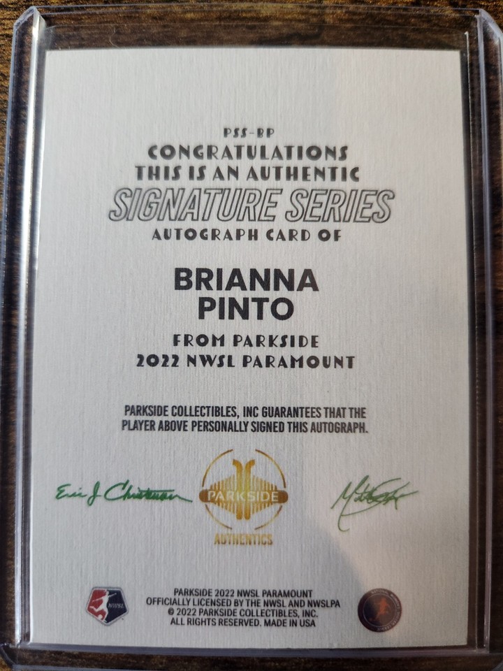 2022 NWSL Parkside Paramount Brianna Pinto Signature Series On-Card ...