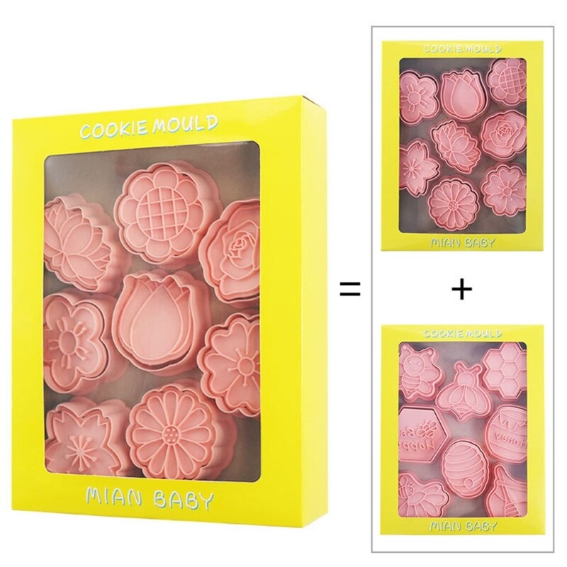 16Pcs Honeybee Flower Pattern Biscuit Cutters Cookie Stamps Fondant ...