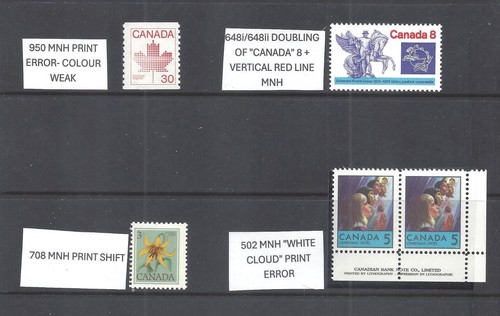 Canada # 4 DIFFERENT PRINT ERRORS MINT NH SEE PICTURES & DETAILS BELOW ...