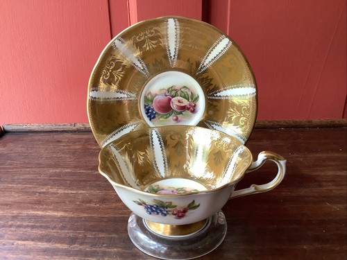 Vintage Paragon Gold Gilt And Orchard Fruit Cup And Saucer~Excellent ...