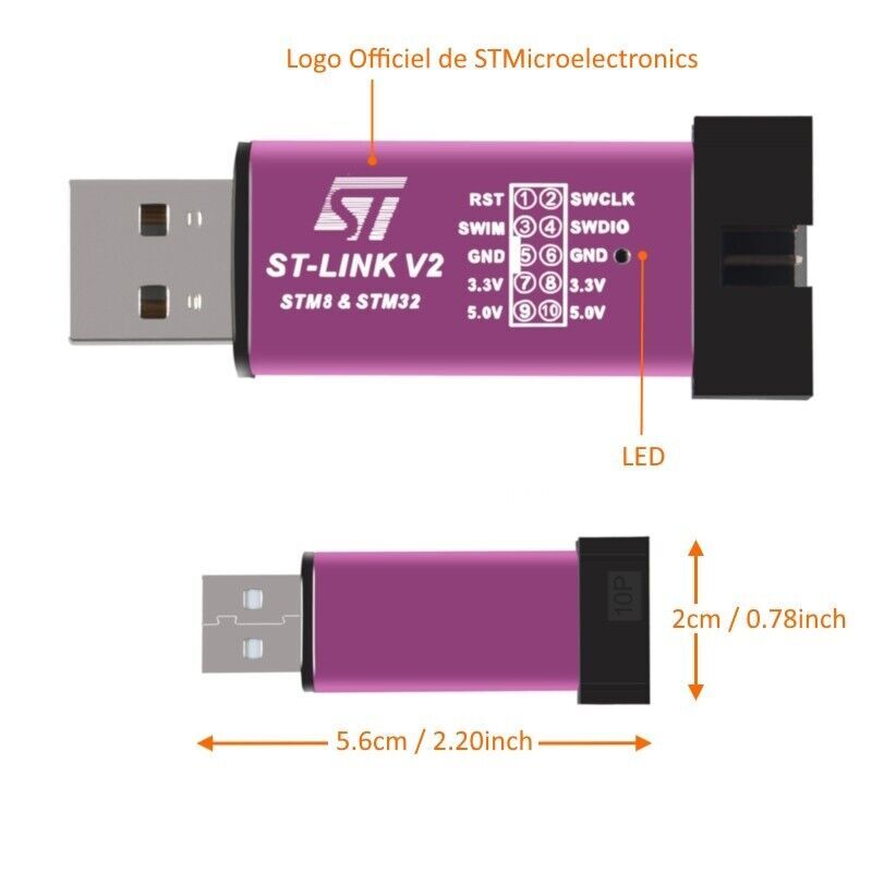 ST LINK ST-Link USB Stick, V2 Mini, STM8 STM32 Programmer, Debugger ...