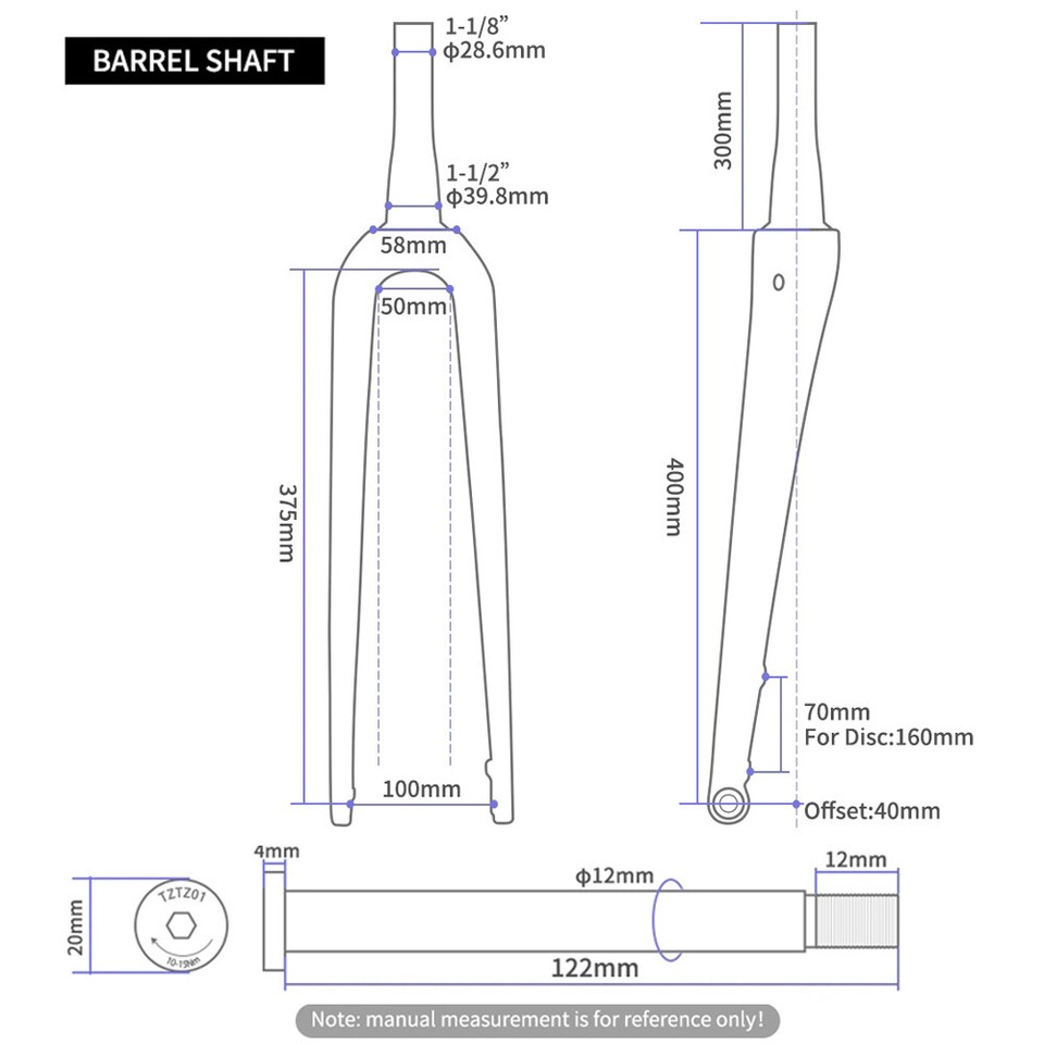 TOSEEK 1 1/8" Threadless Tapered Fork 700*45C Thru Axle Gravel US STOCK ...