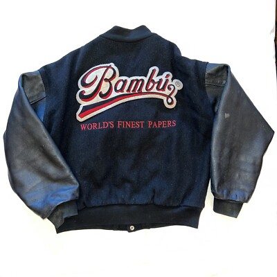 Vintage 90s bambu papers letterman Leather Varsity Jacket M/L USA ...