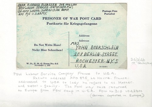 WWII German PoW Letter From Labor Service Company Le Havre France to ...