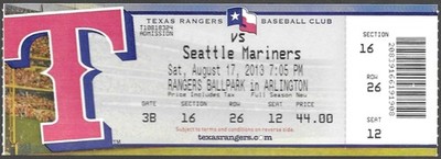 August 17 2013 Texas Rangers vs Seattle Mariners ticket stub | eBay