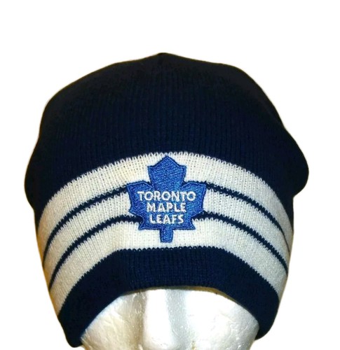 Toronto Maple Leafs Stripe Mens Blue White Adult Beanie Winter Hat Cap ...