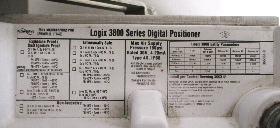 FLOWSERVE , LOGIX 3800 , 3821-34EAD43L-1110-00 , DIGITAL POSITIONER ...